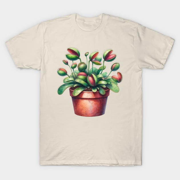 Venus Flytrap Watercolor Botanical - Venus Flytrap - T-Shirt | TeePublic